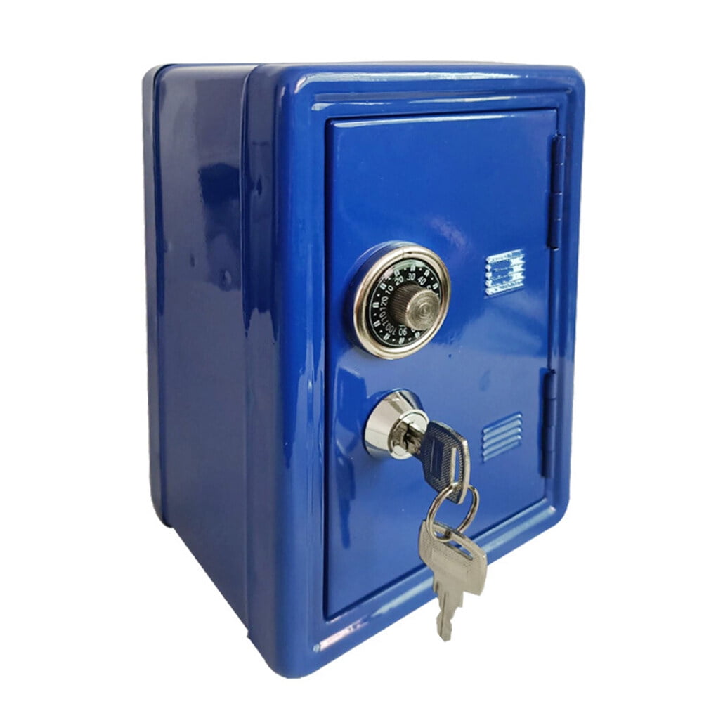 REACHISE Mini Metal Safe Box Money Piggy Bank Jewelry Cabinet Blue ...