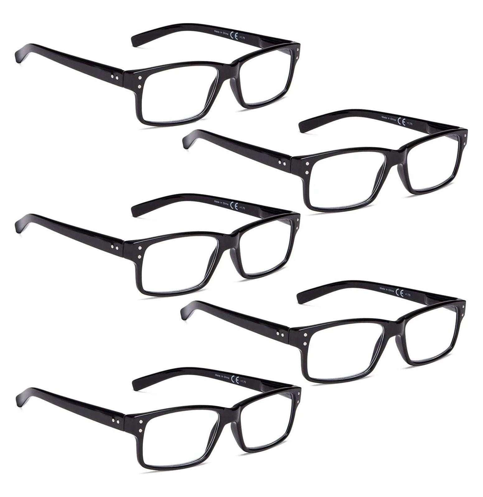 READING GLASSES 5 Pack Spring Hinge Comfort Plastic Readers (5 Balck ...