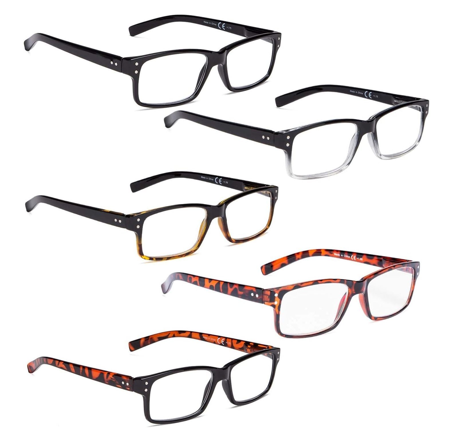 READING GLASSES 5 Pack Spring Hinge Comfort Plastic Readers - Walmart.com