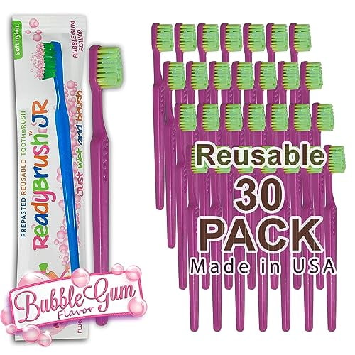 READYBRUSH JR 30 Reusable Prepasted Kids Toothbrushes with Bubblegum ...
