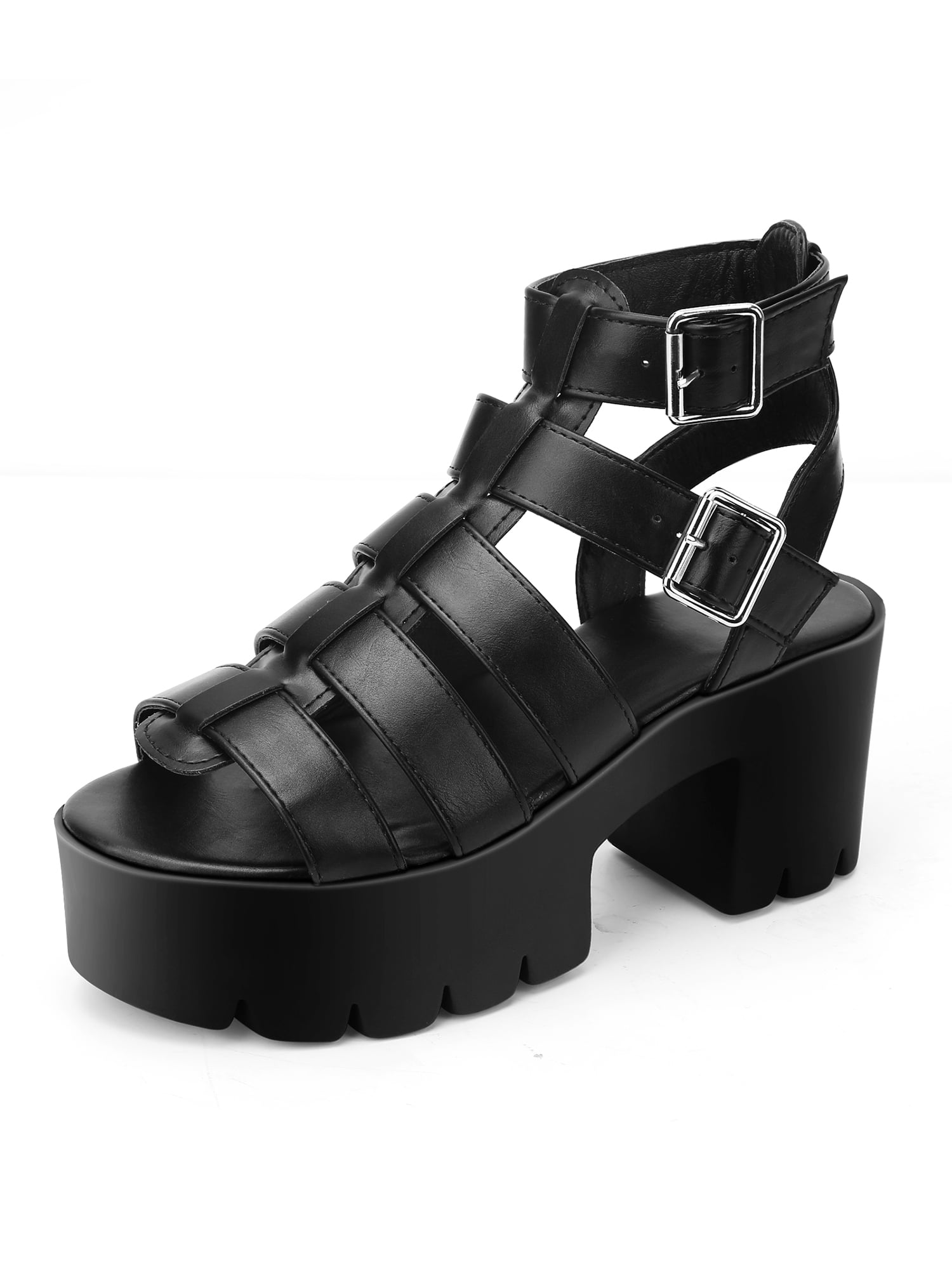 READYSALTED Women's Leather Peep Toe Chunky Platform Sandals, Ankle ...