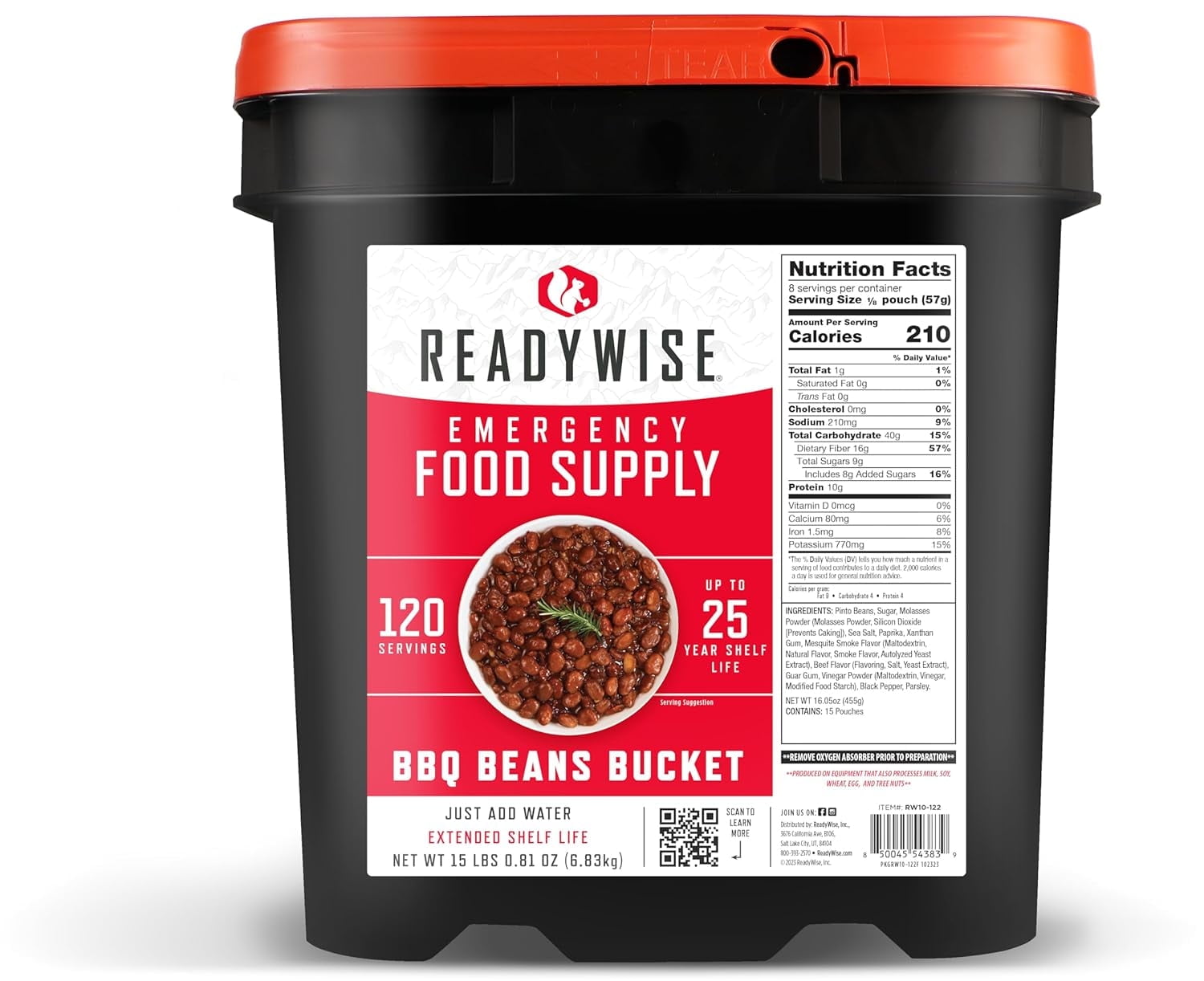 READYWISE-BBQ Beans Bucket,120 Servings Emergency, MRE Meal & Drink ...