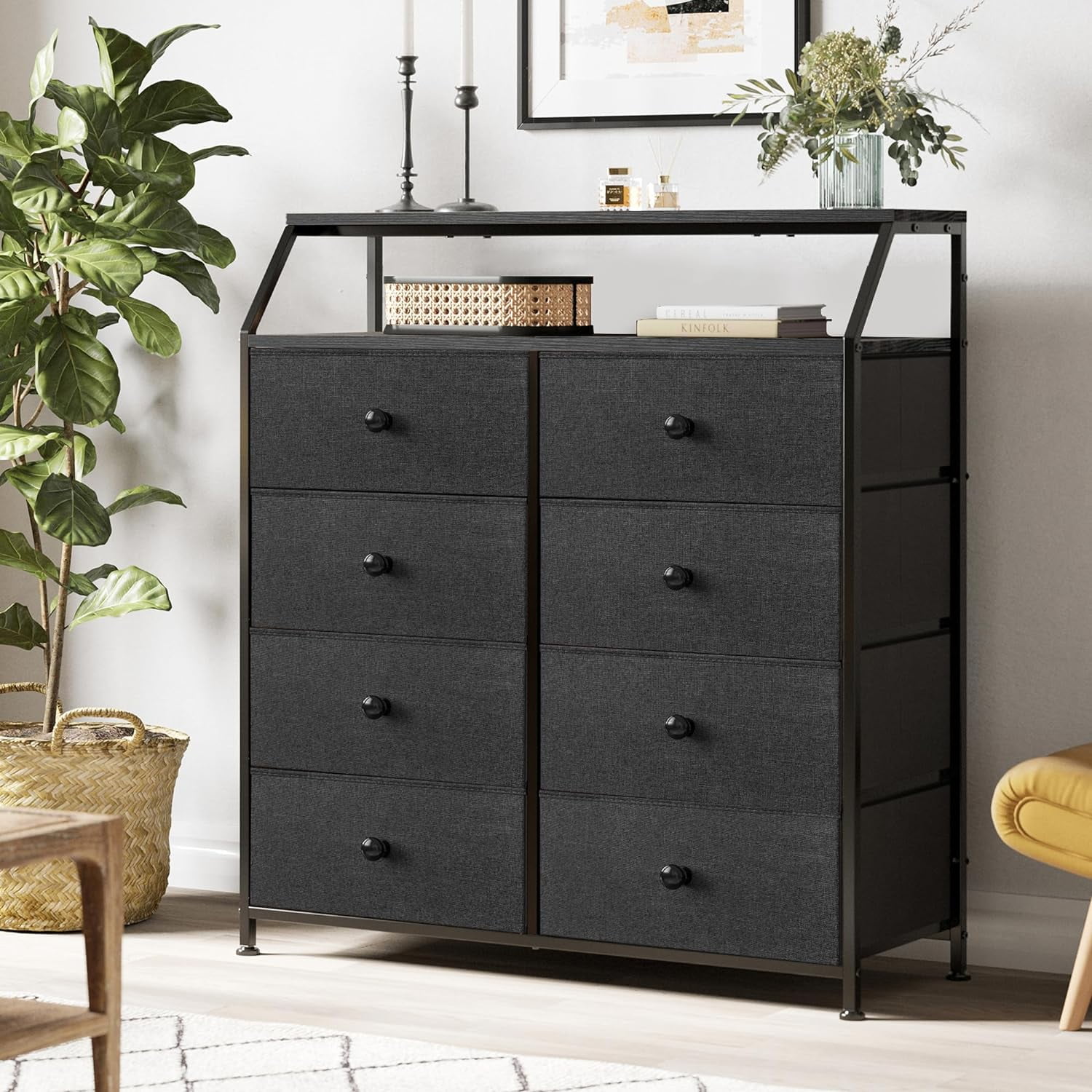 REAHOME 8 Drawers Dresser for Bedroom, Black Fabric Dressers & Chest of ...
