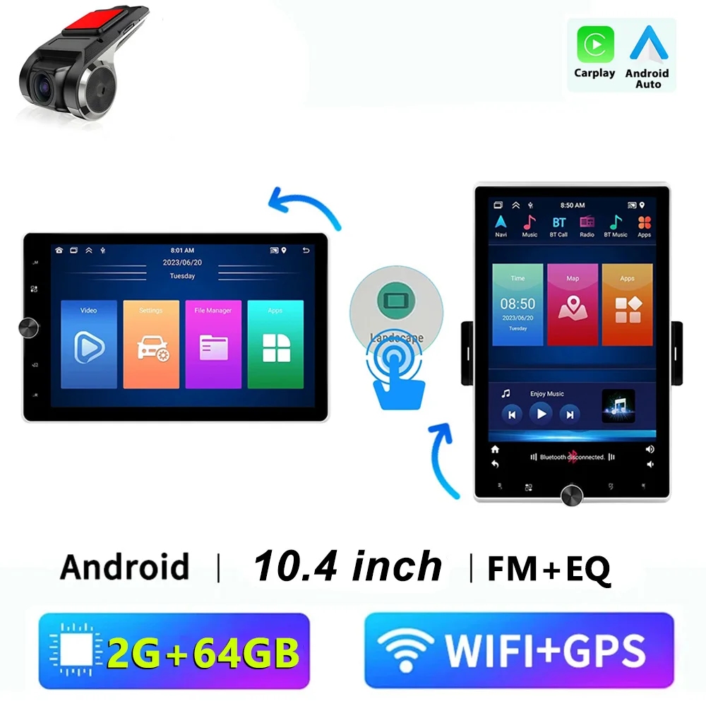 REAKOSOUND 1 Din Car Stereo Radio 10.4'' Carplay WIFI DSP Android Auto ...