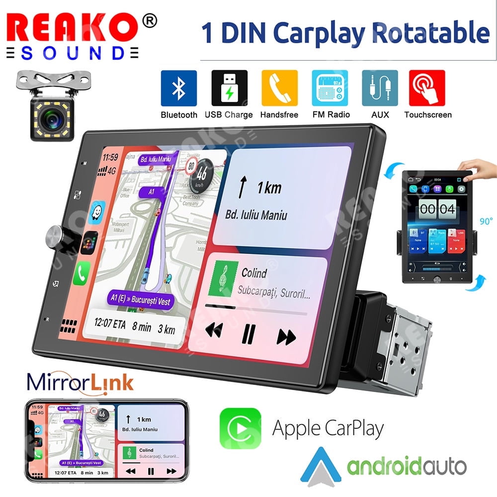 REAKOSOUND 1 Din Car Stereo Radio 10.4'' Carplay WIFI DSP Android Auto Bluetooth Split Screen ...
