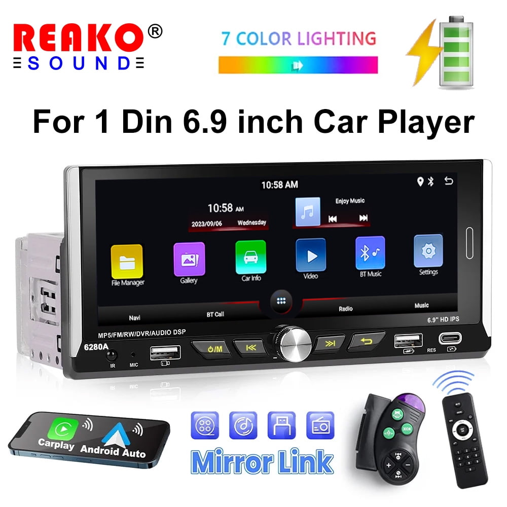 REAKOSOUND 1DIN Android Car Stereo Radio 6.9'' 2 64G Car Multimedia Player Carplay Android auto ...