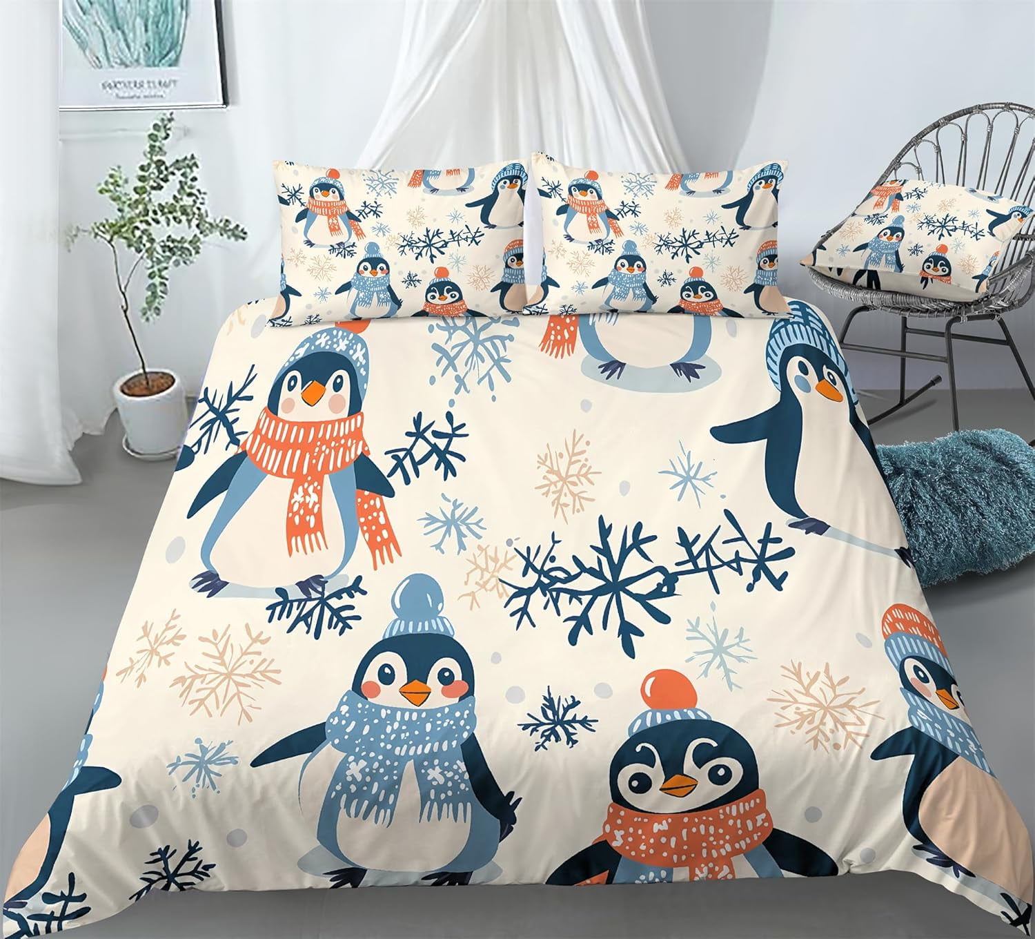 REALIN Arctic Emperor Penguin Print Bedding Aurora Penguin Animal Duvet ...