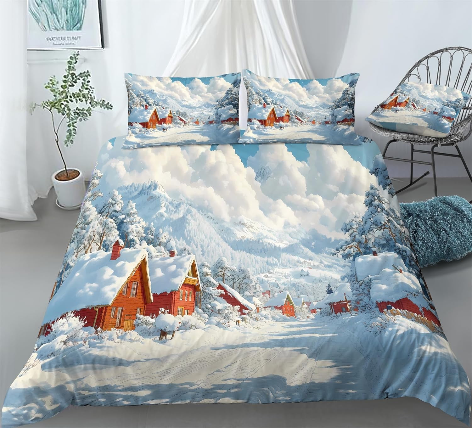 REALIN Christmas Winter Wonderland Small Town Bedding Small Town Duvet ...