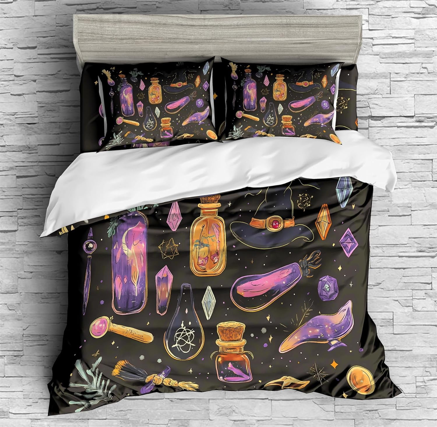 REALIN Colorful Retro Witch Print Duvet Cover Set Mystic Witch Art ...