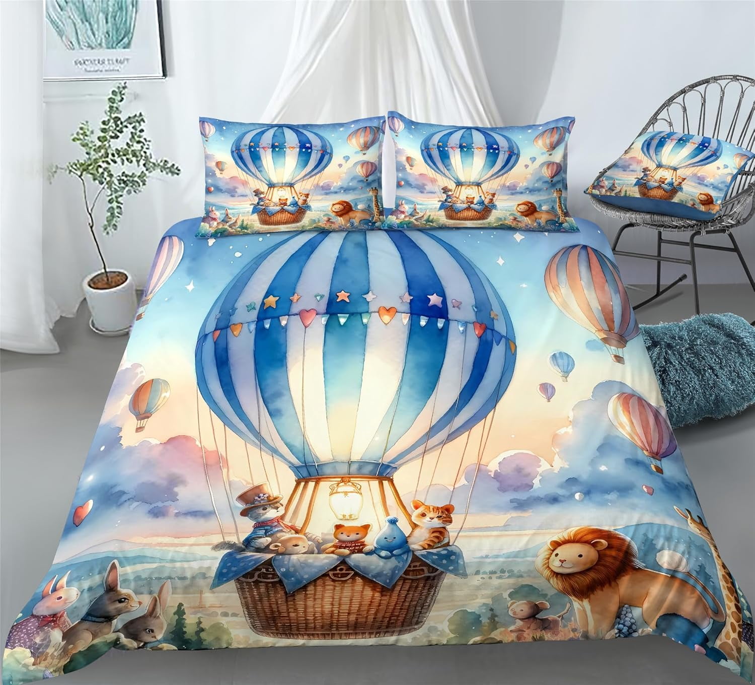 REALIN Dreamy Hot Air Balloon Duvet Cover Set Kids Hot Air Balloon ...