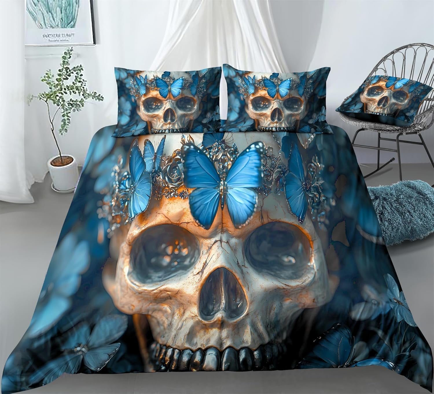 REALIN Exquisite Blue Butterfly Skeleton Bedding Vintage Skeleton Duvet ...