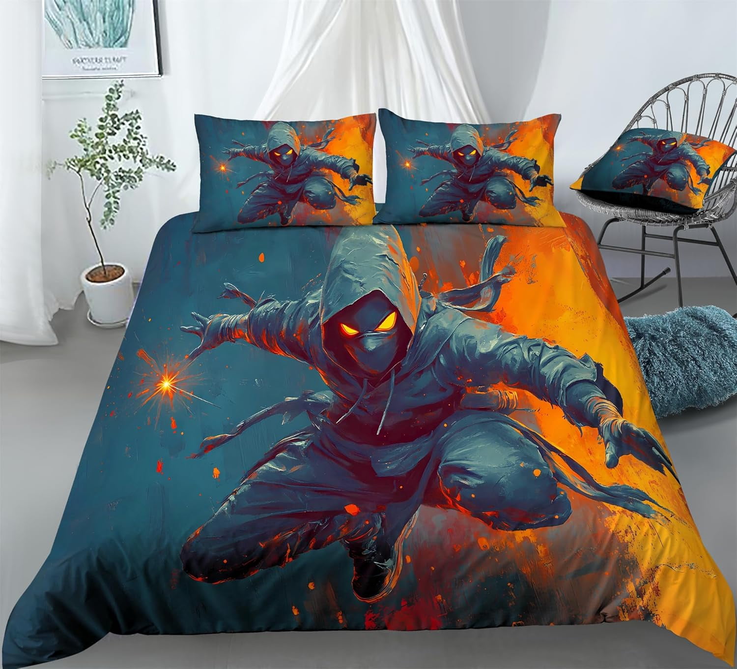 REALIN Japanese Ninja Print Bedding Japanese Martial Arts Ninja Duvet ...