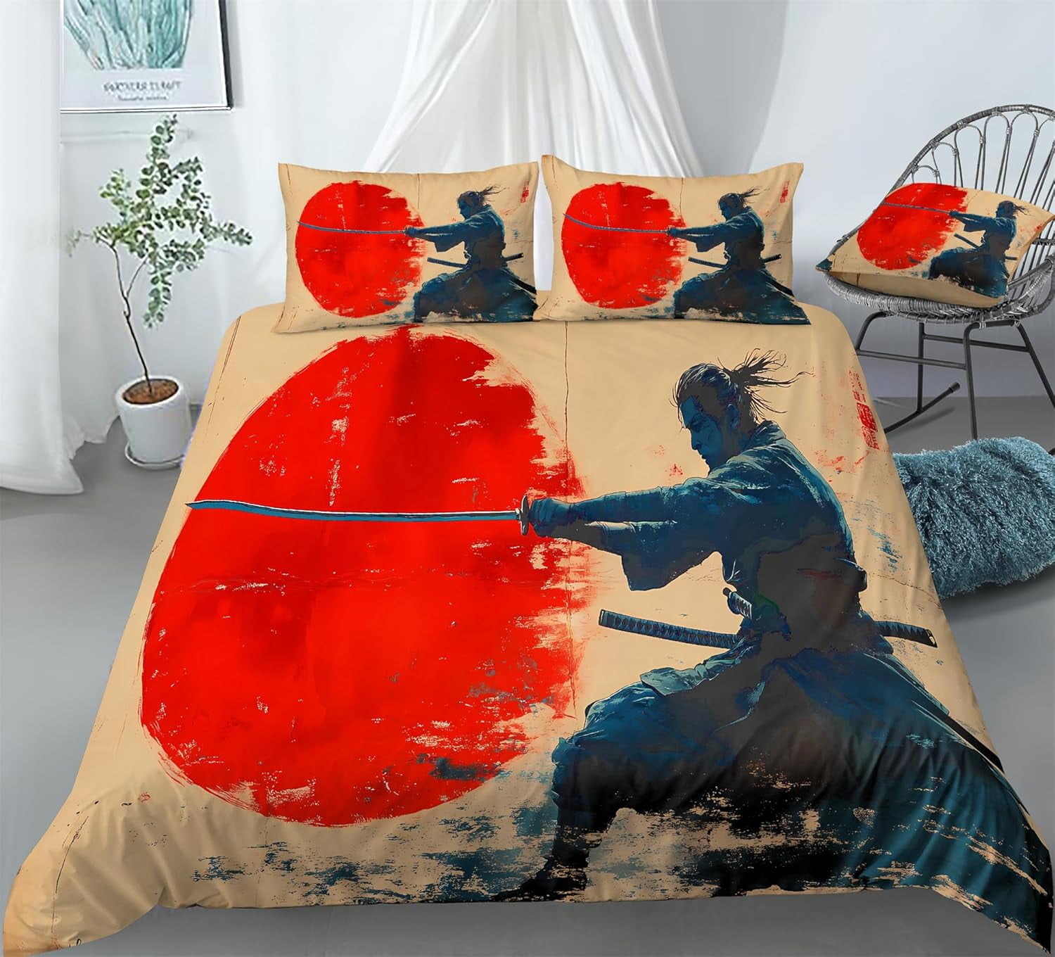 REALIN Japanese Ninja Print Bedding Japanese Martial Arts Ninja Duvet ...