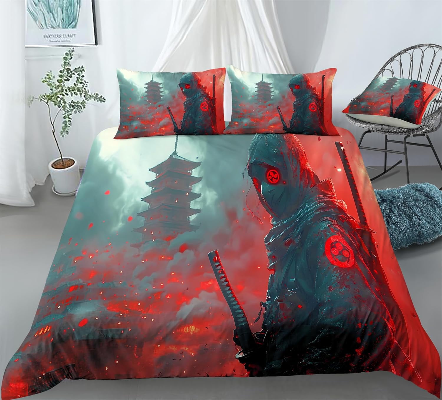 REALIN Japanese Ninja Print Bedding Japanese Martial Arts Ninja Duvet ...