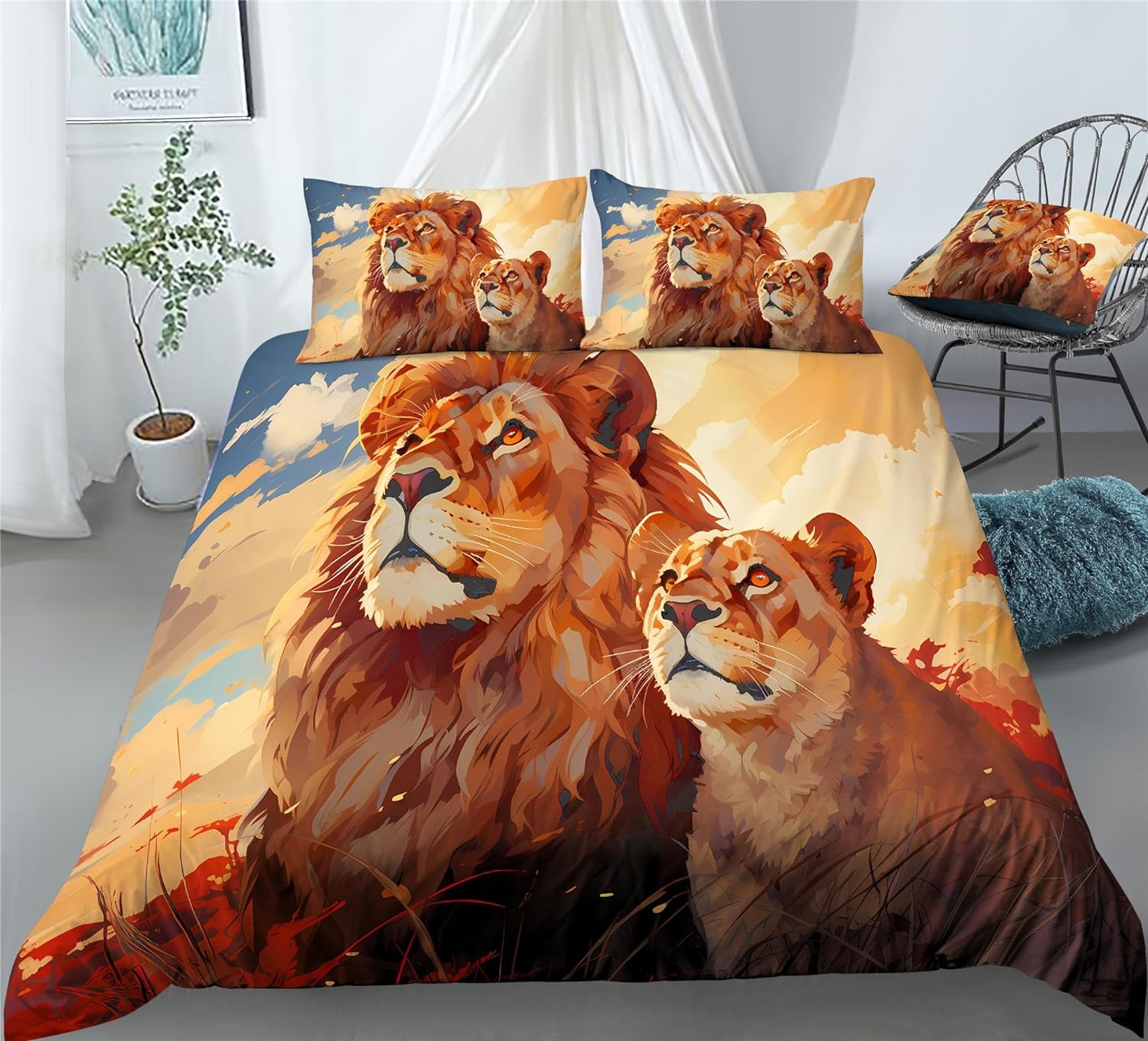 REALIN Lion Theme Duvet Cover Set 3D Printing Design Bedding Wild ...