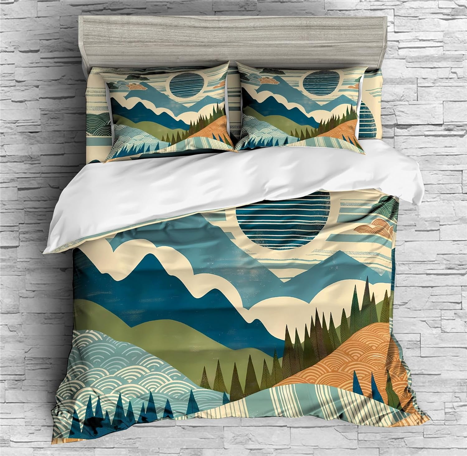 REALIN Mountain Forest Natural Scenery Duvet Cover Set Mountain Sunset ...