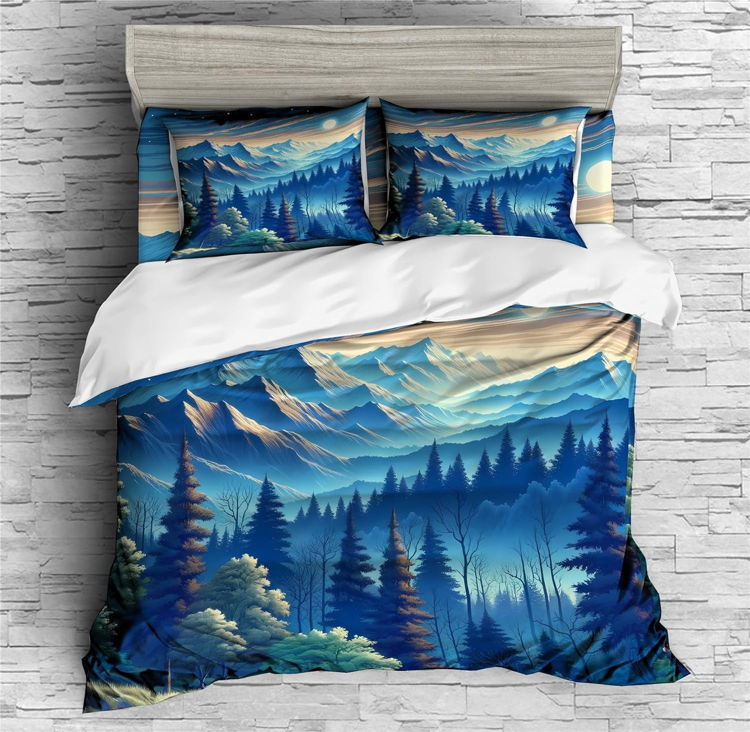 REALIN Mountain Forest Natural Scenery Duvet Cover Set Mountain Sunset ...