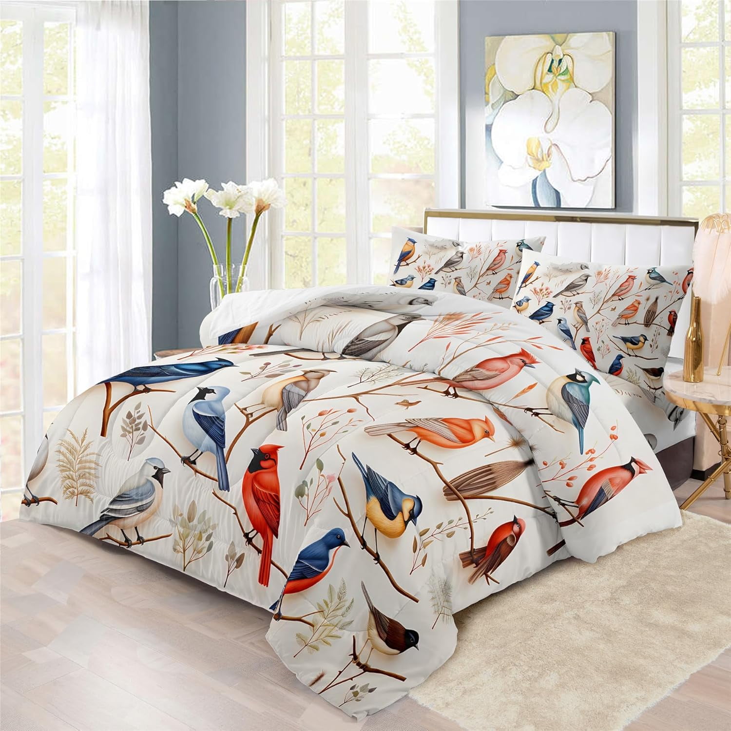 REALIN Northern Cardinal Birds Bedding North American Songbird Duvet ...