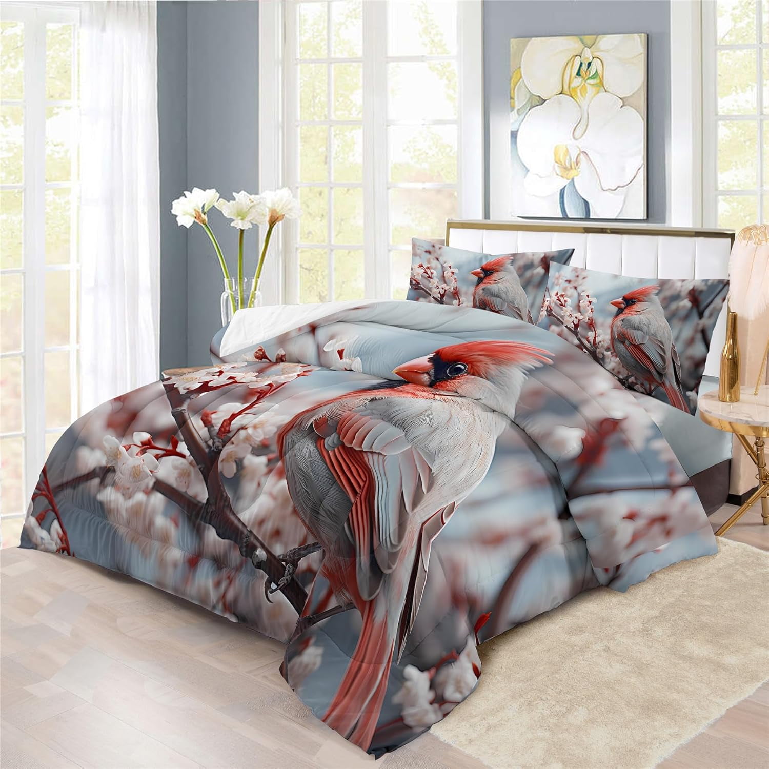 REALIN Northern Cardinal Birds Bedding North American Songbird Duvet ...