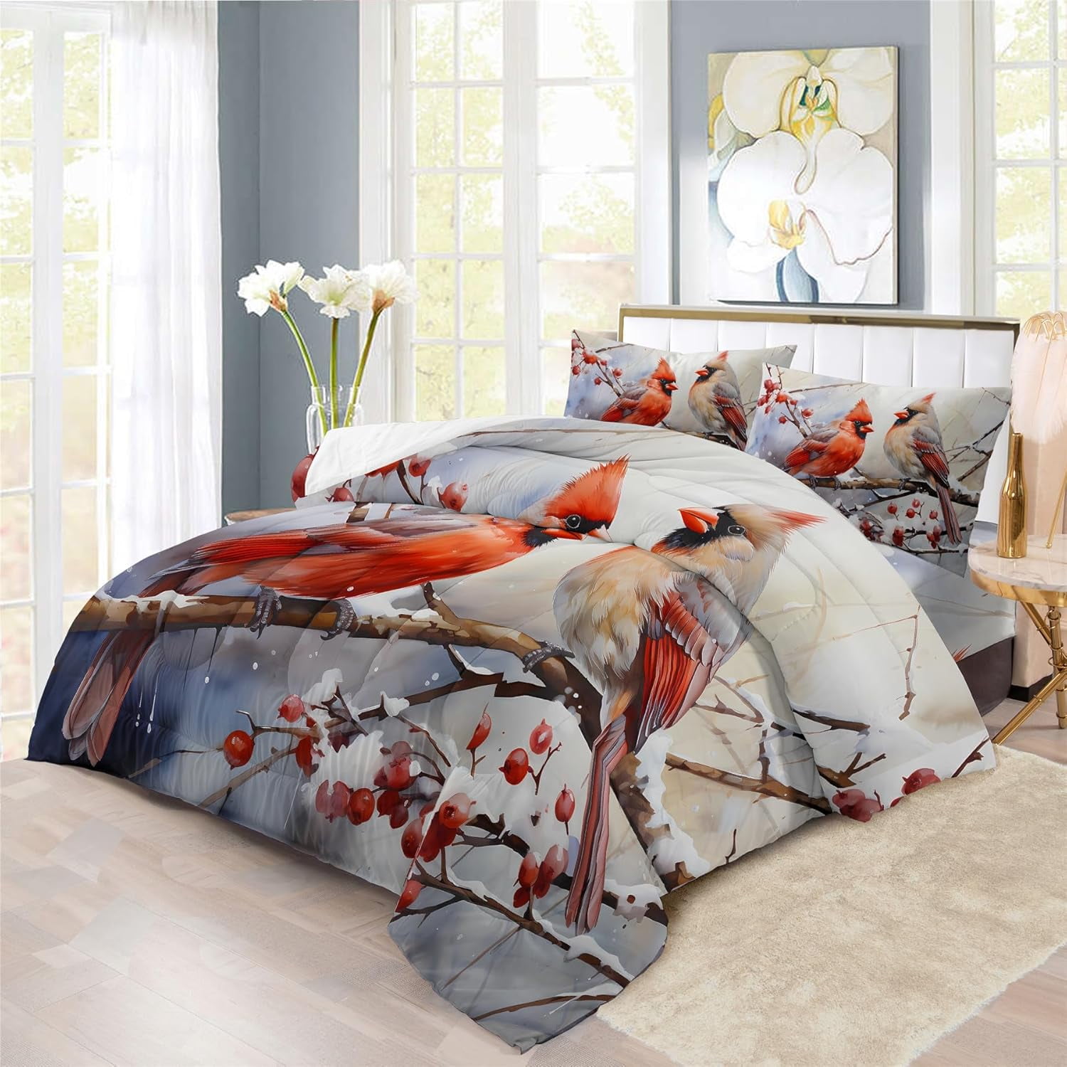 REALIN Northern Cardinal Birds Bedding North American Songbird Duvet ...