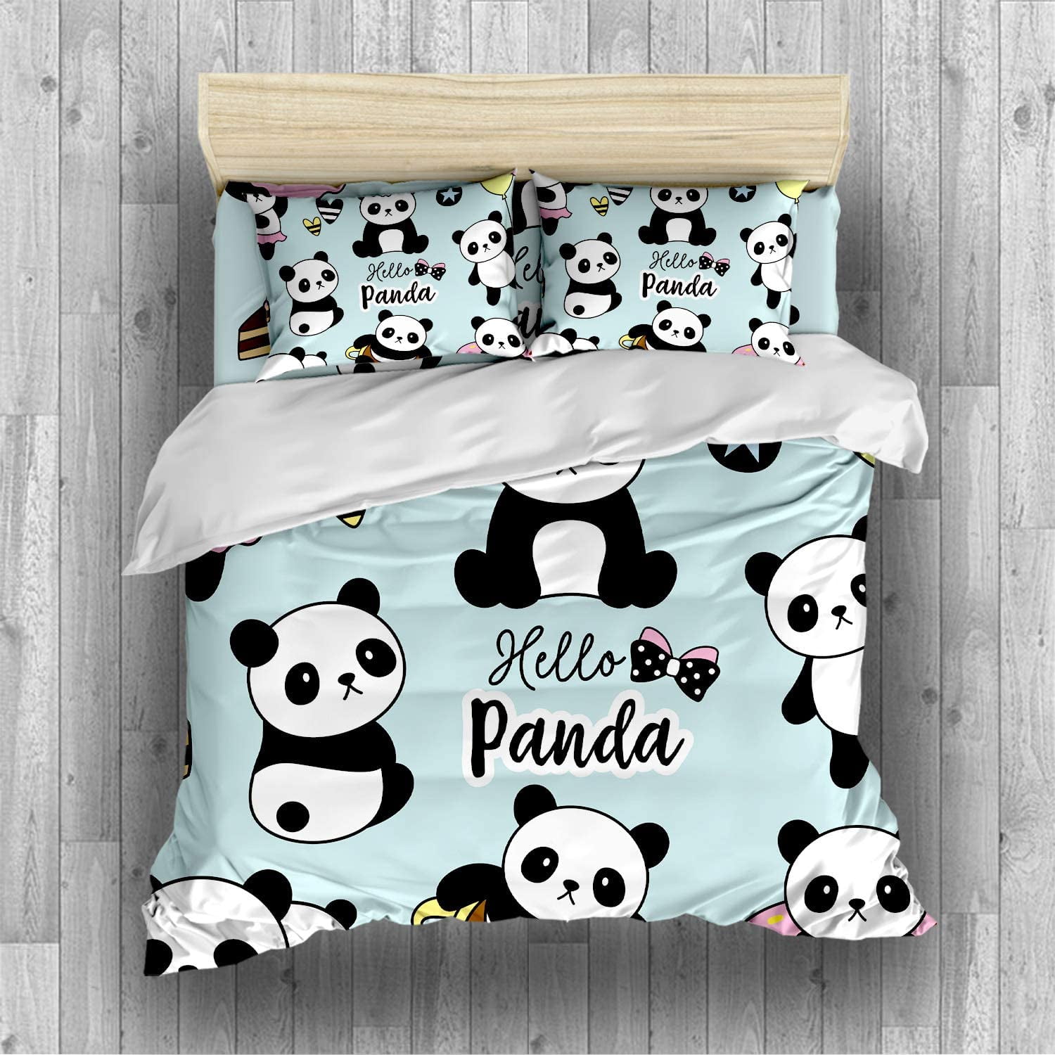 REALIN Panda Bedding Pink Blue Green Cartoon Panda Duvet Cover Set ...