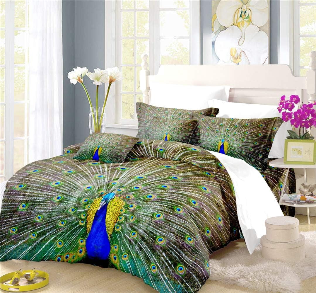 REALIN Peafowls Duvet Cover Set Chinese Style Bedding Noble Green ...