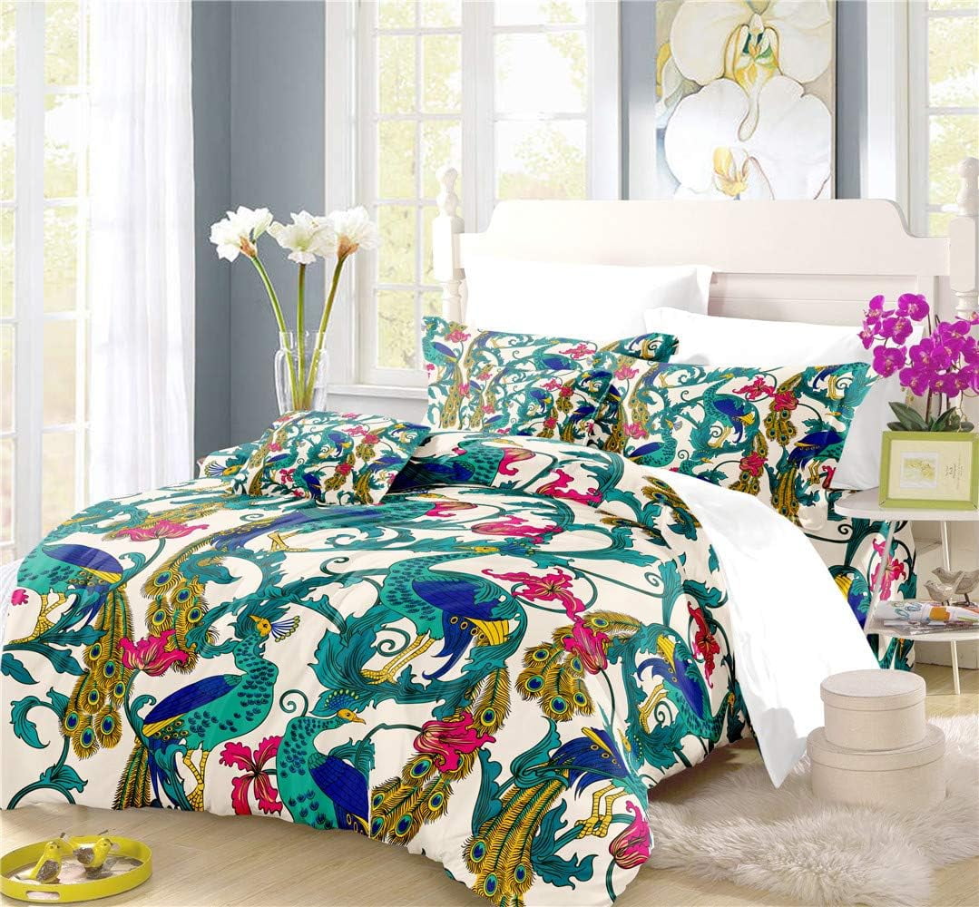 REALIN Peafowls Duvet Cover Set Chinese Style Bedding Noble Green ...