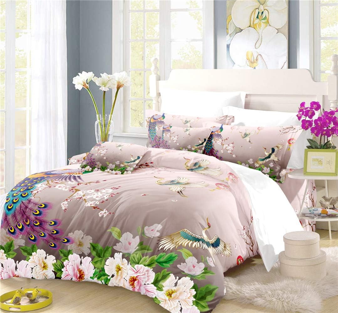 REALIN Peafowls Duvet Cover Set Chinese Style Bedding Noble Green ...