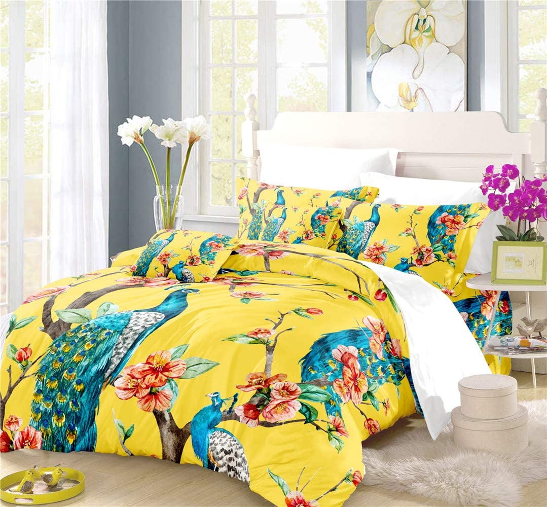 REALIN Peafowls Duvet Cover Set Chinese Style Bedding Noble Green ...