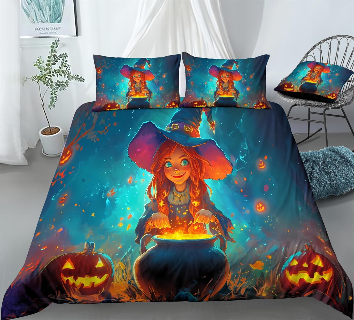 REALIN Witch Themed Magical Decor for Kids Bedding Halloween Decor ...