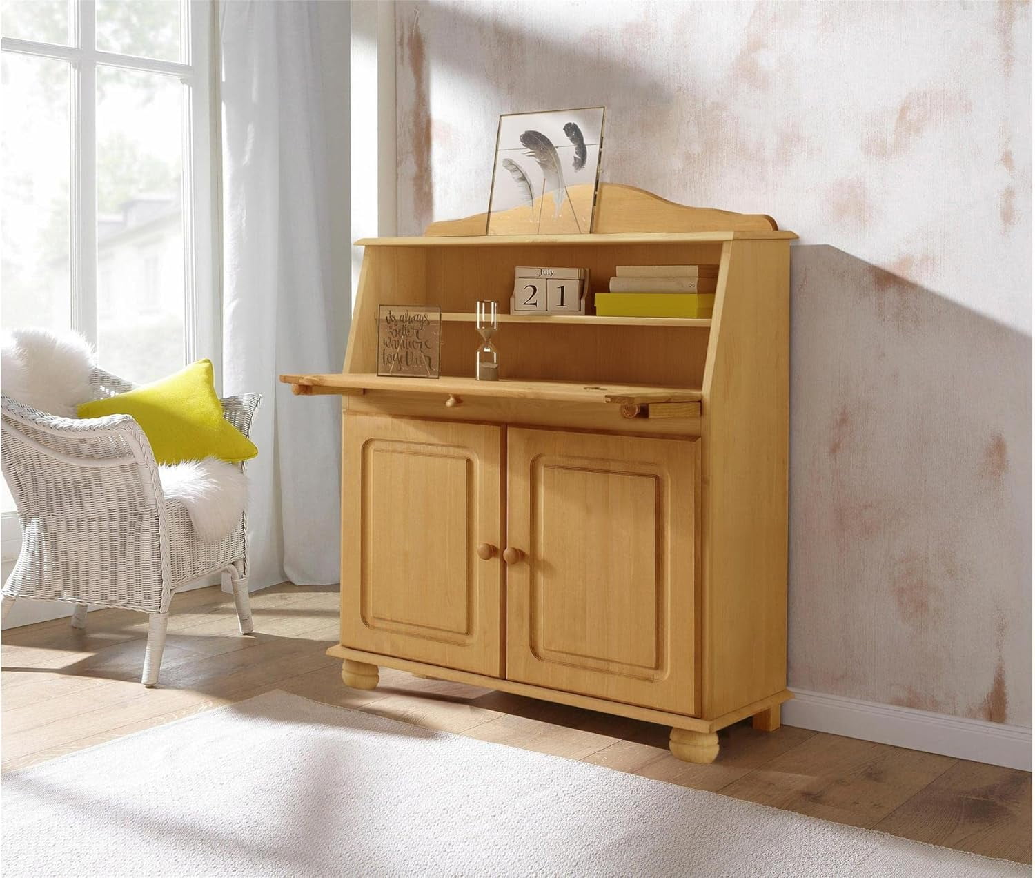 REALROOMS Chester Solid Wood Storage Desk with Bottom Closed Storage ...