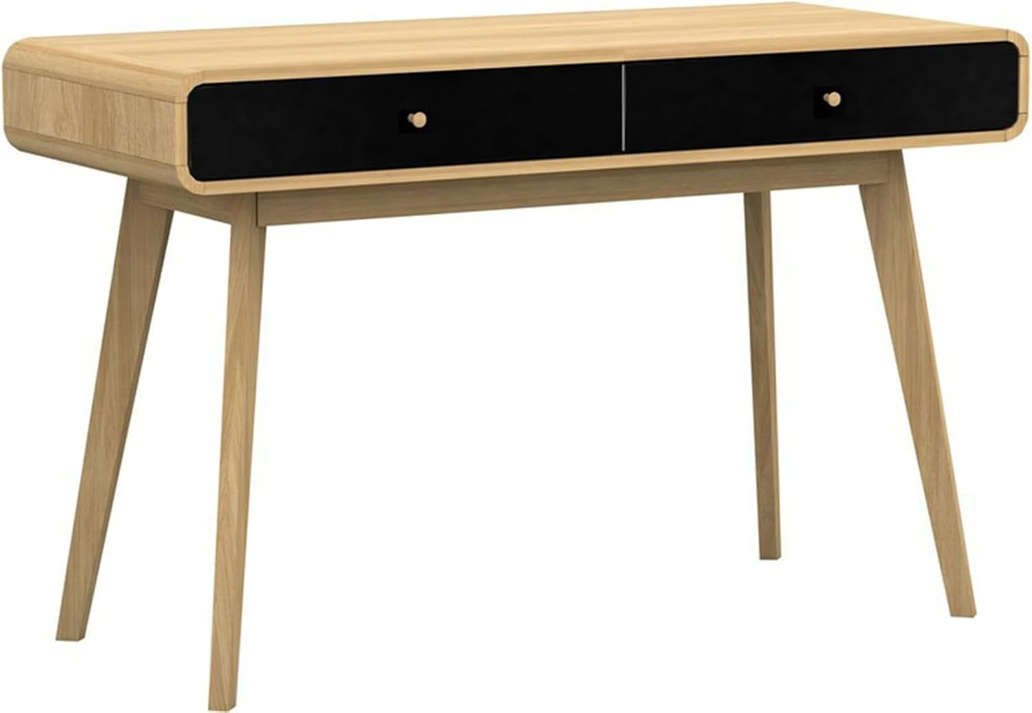 REALROOMS Ren Home Leva Scandinavian 2 Drawer Curved Desk, Oak and ...