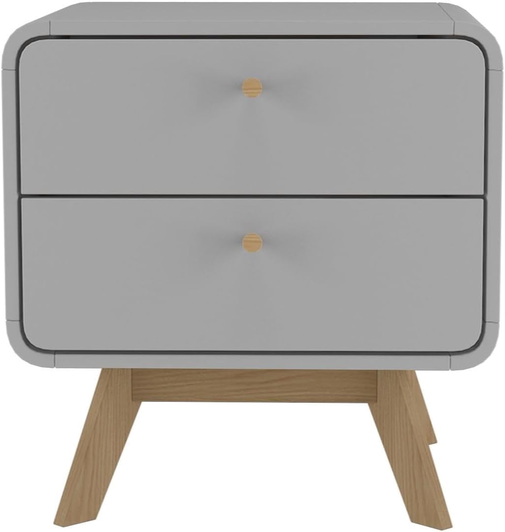 REALROOMS Ren Home Leva Scandinavian 2 Drawer Curved Nightstand, Gray ...