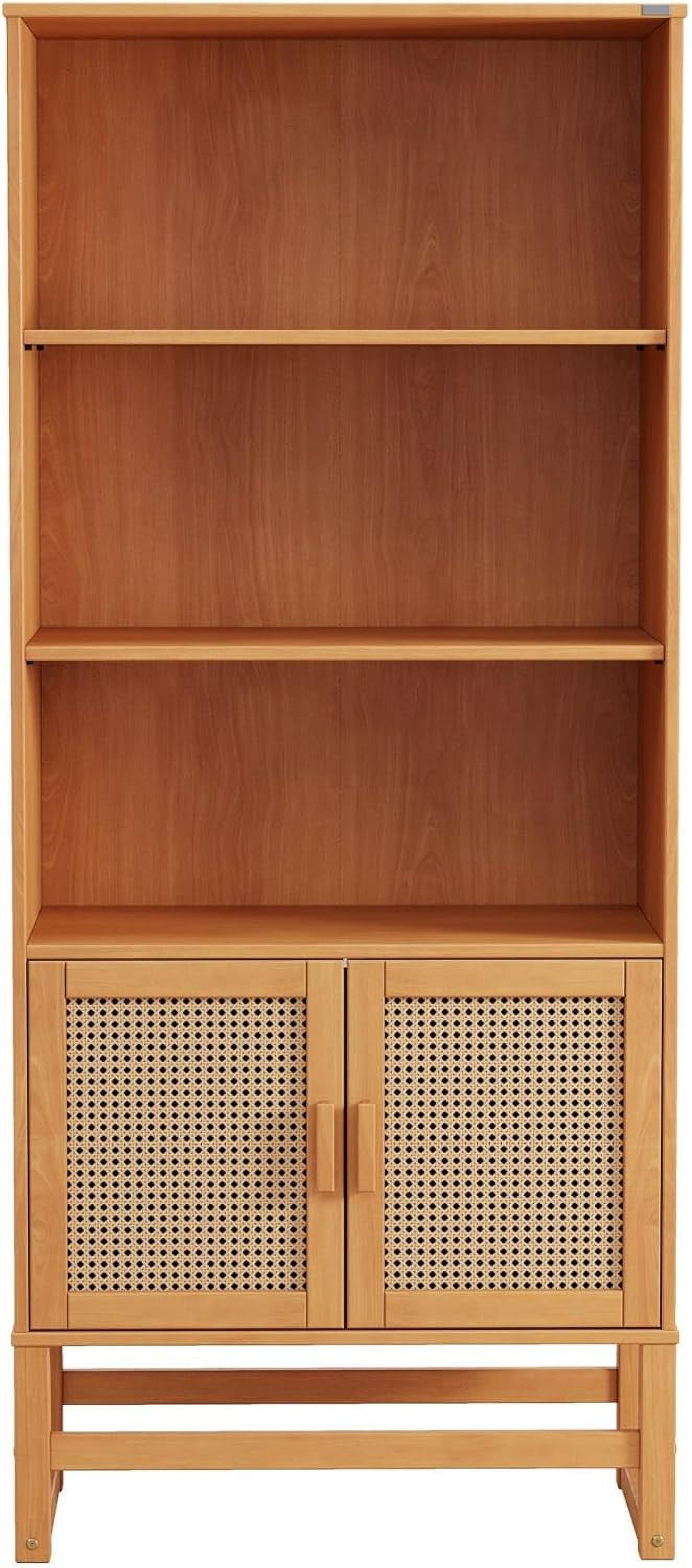 REALROOMS Ren Home Talo Scandinavian Tall 3 Shelf Wooden Bookcase with Closed Storage, Stained ...