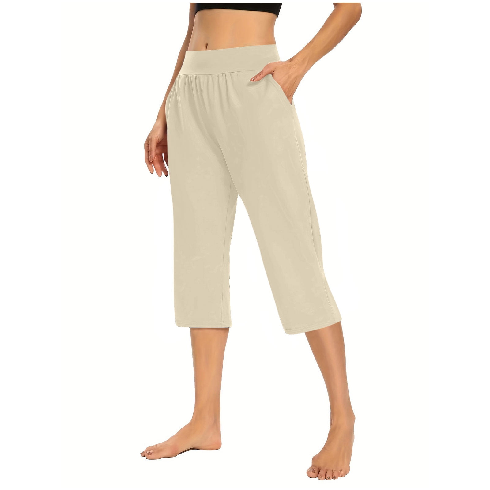 REALiKUN Capri Pants for Women Casual Summer Elastic High Waist Yoga ...