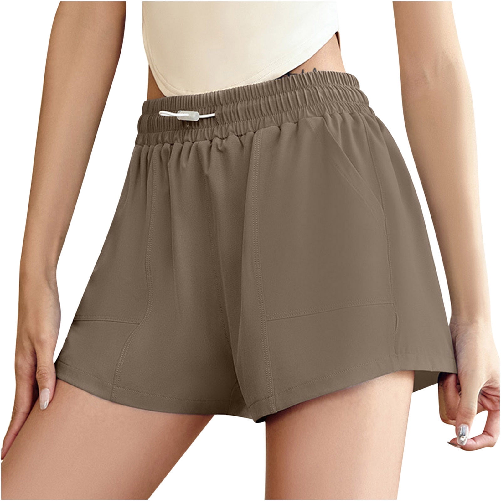 REALiKUN Athletic Shorts for Women High Waisted Workout Short Running ...