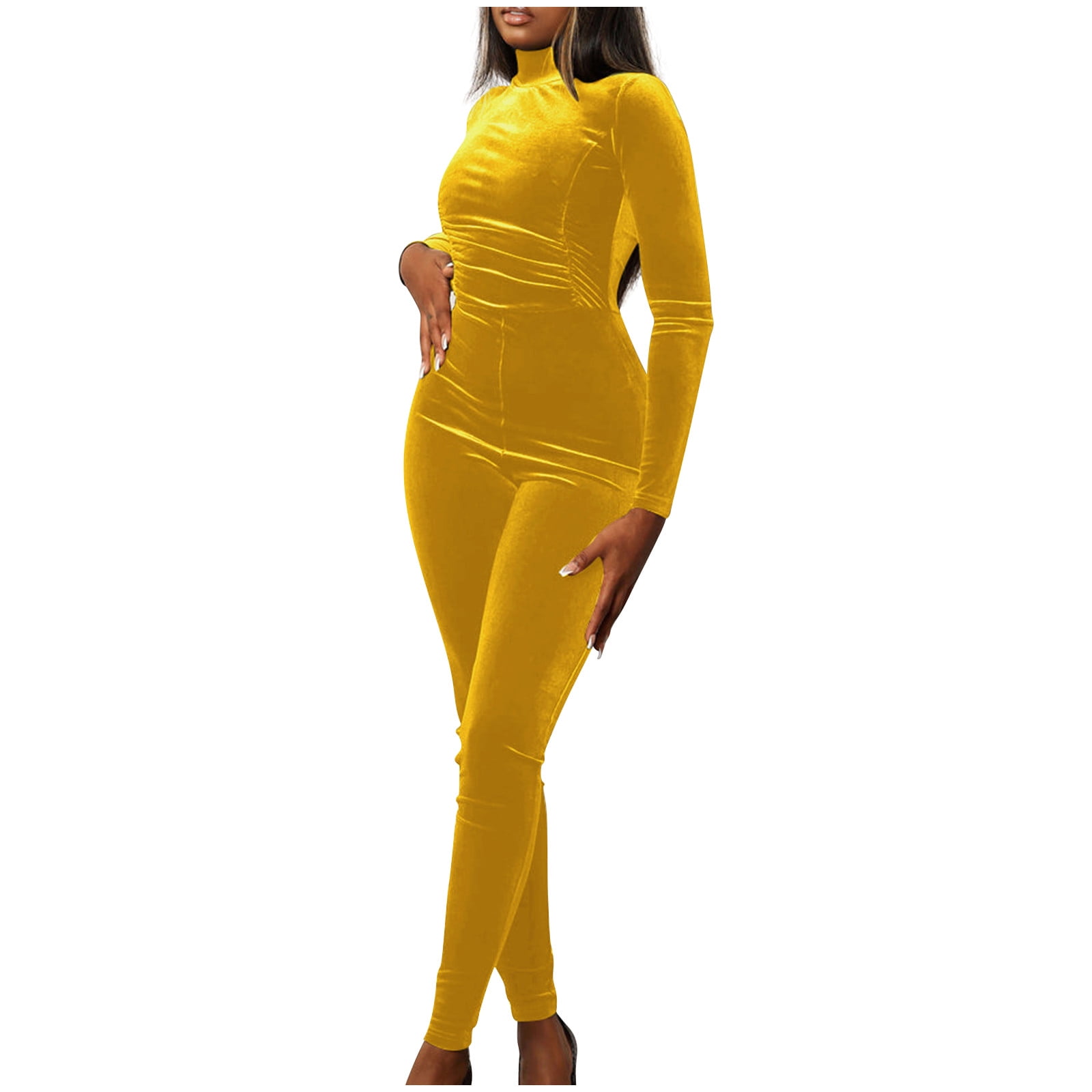 REALiKUN Bodycon Jumpsuit for Women Solid Color Zipper Mock Neck Long ...