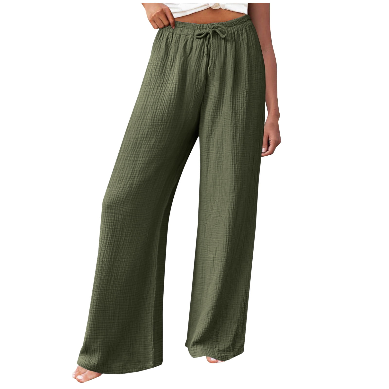 REALiKUN Palazzo Pants for Women Dressy High Waisted Drawstring Wide ...