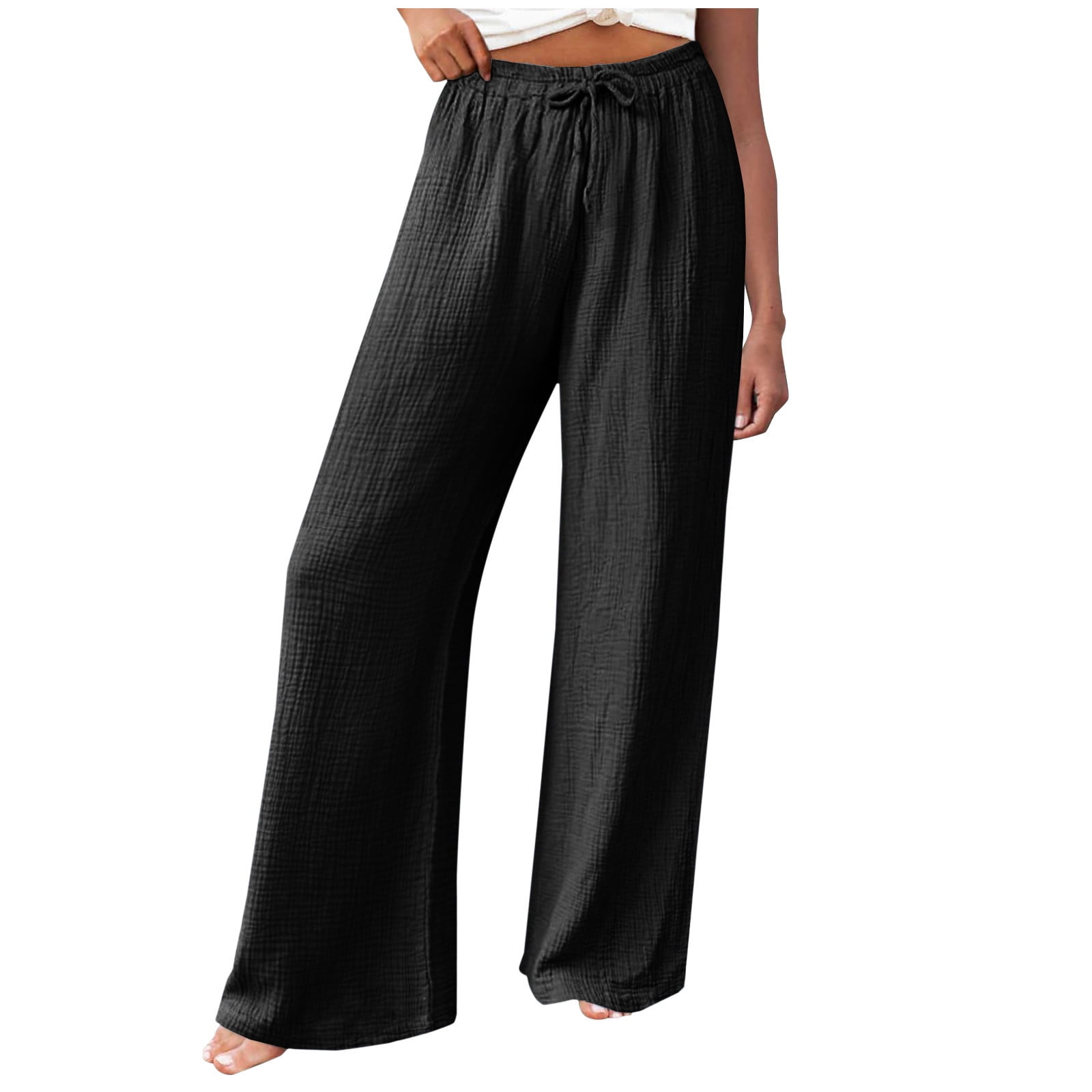 REALiKUN Palazzo Pants for Women Dressy High Waisted Drawstring Wide ...