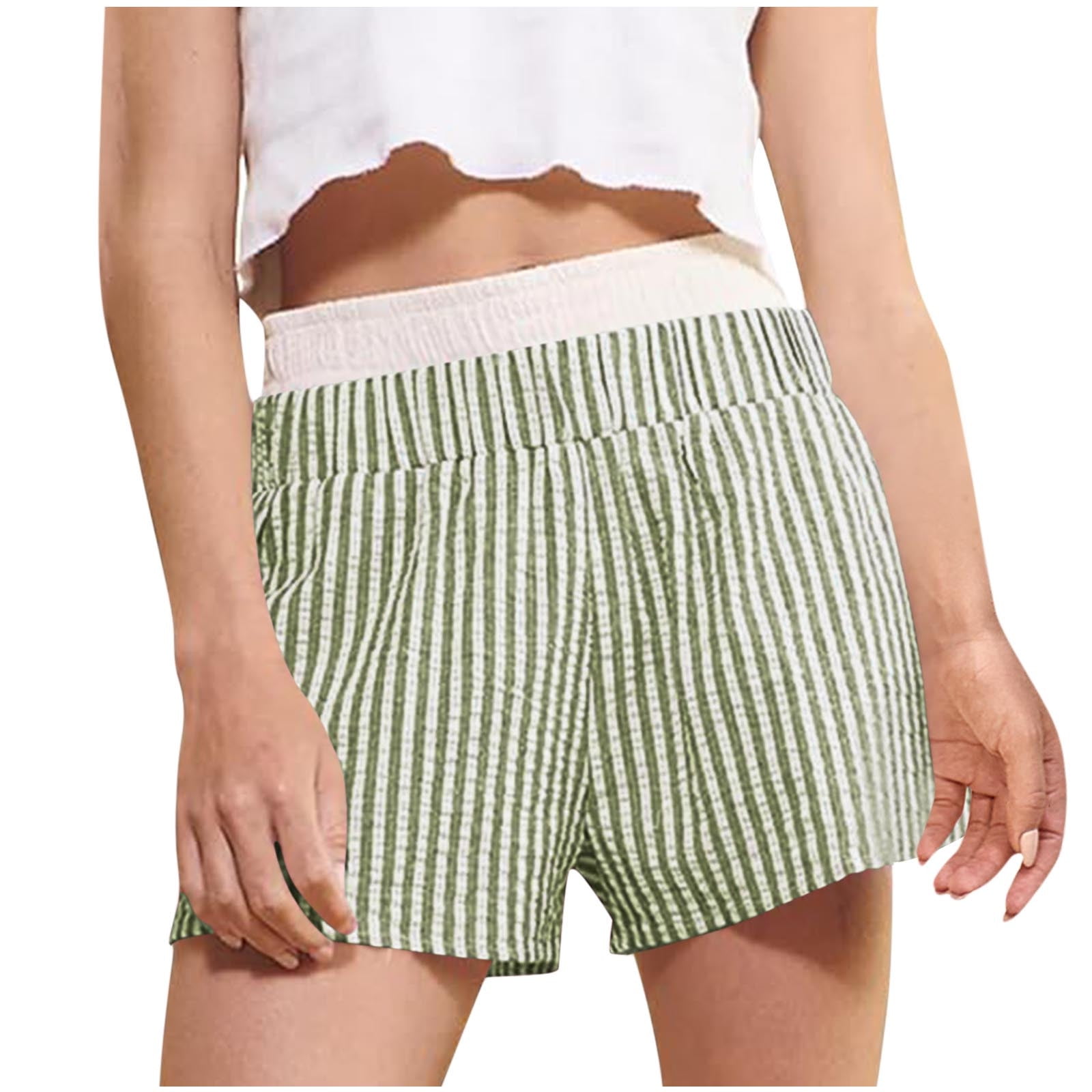 REALiKUN Striped Shorts for Women High Waisted Beach Casual Drawstring ...