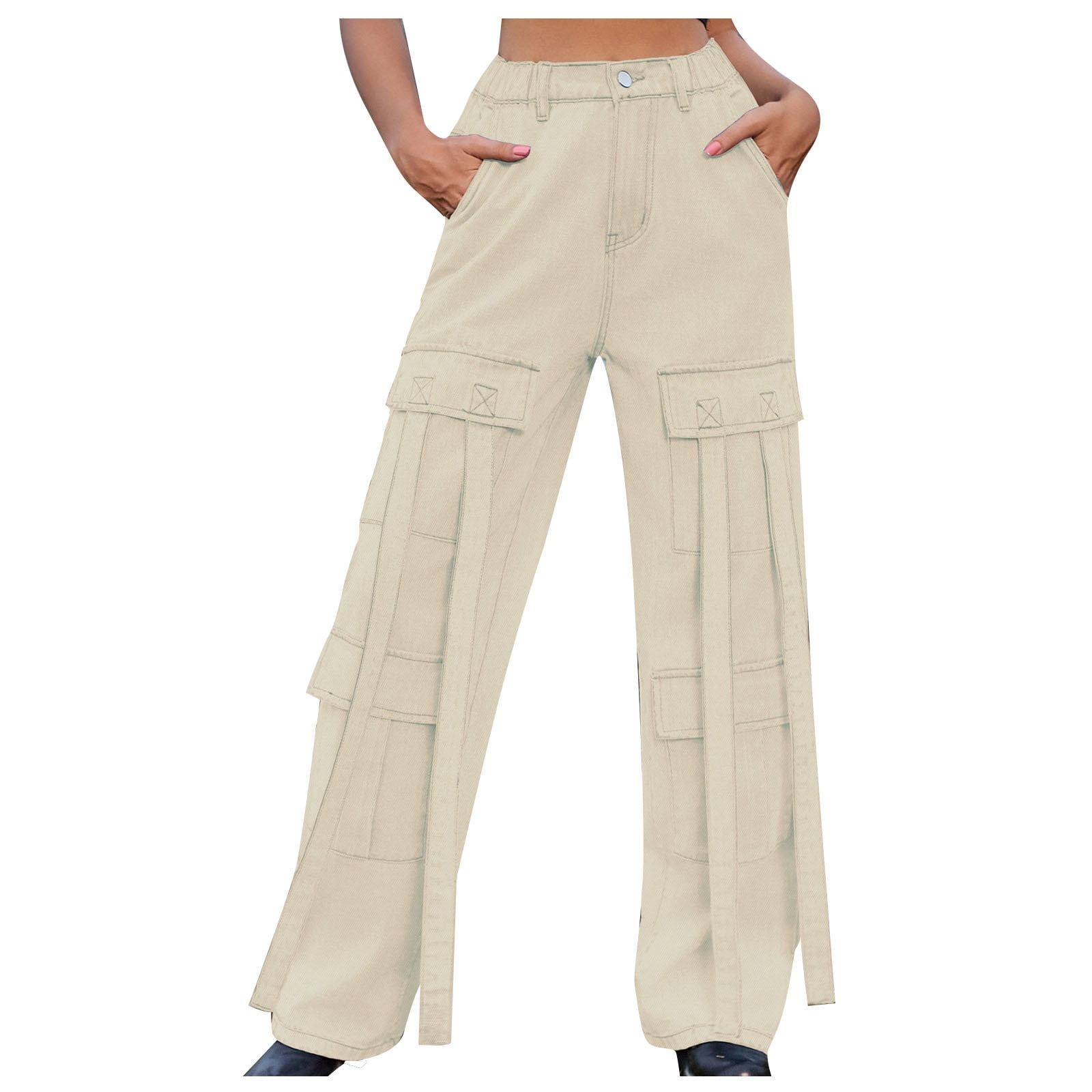 REALiKUN Women Boyfriend Jeans Cargo Pants Parachute Teen Girls High ...