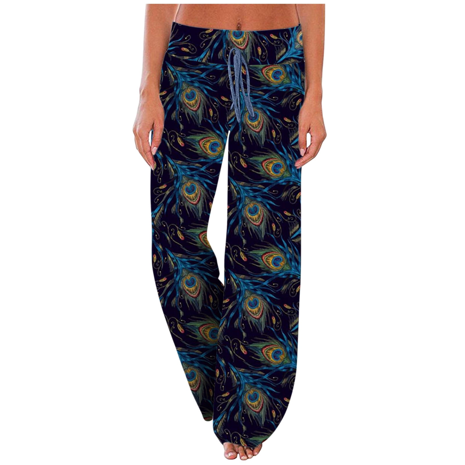 REALiKUN Women Comfy Bohemian Yoga Pants Floral Printed Cotton Linen ...