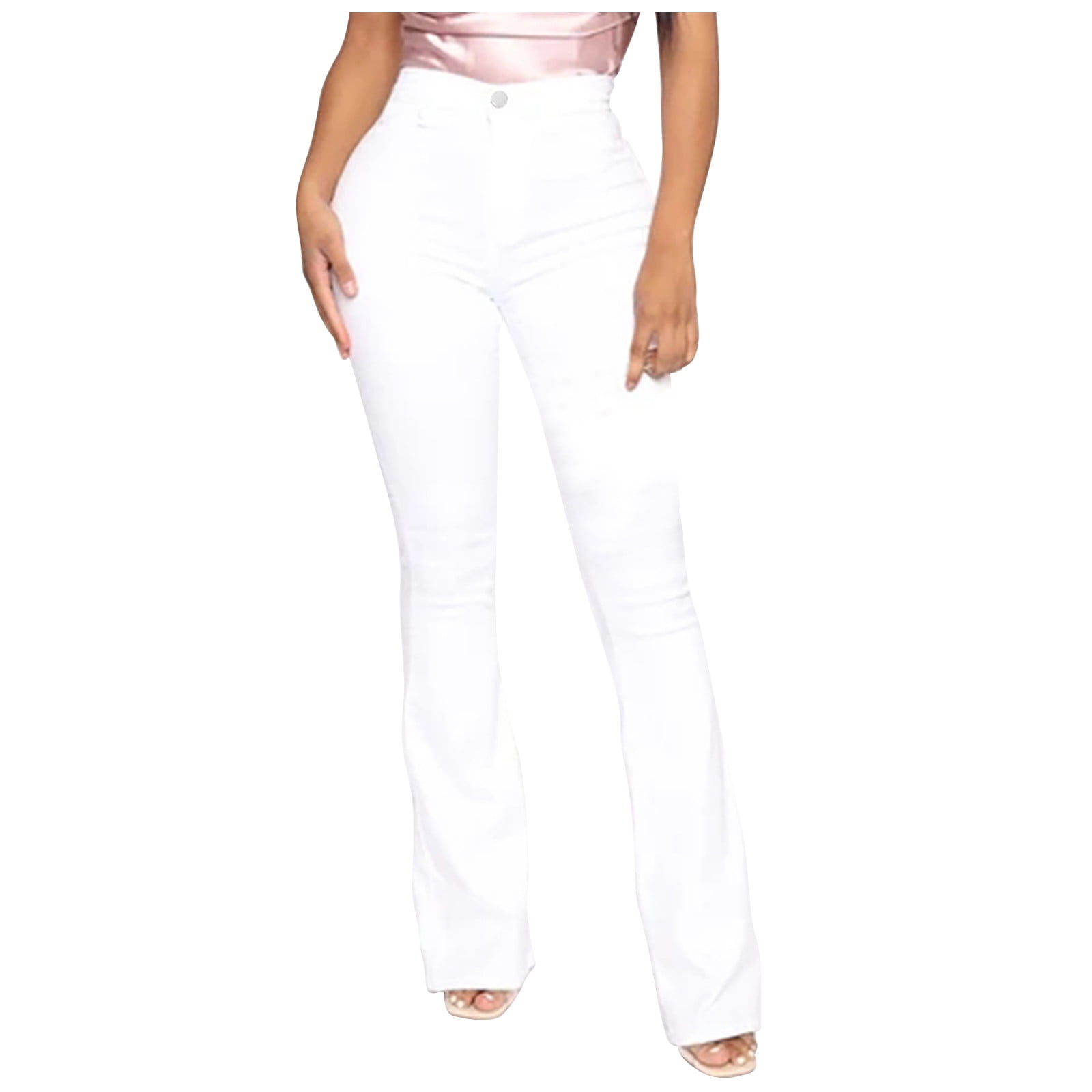 REALiKUN Women High Waist Wide Leg Bootcut Jeans Washed Flare Bell ...