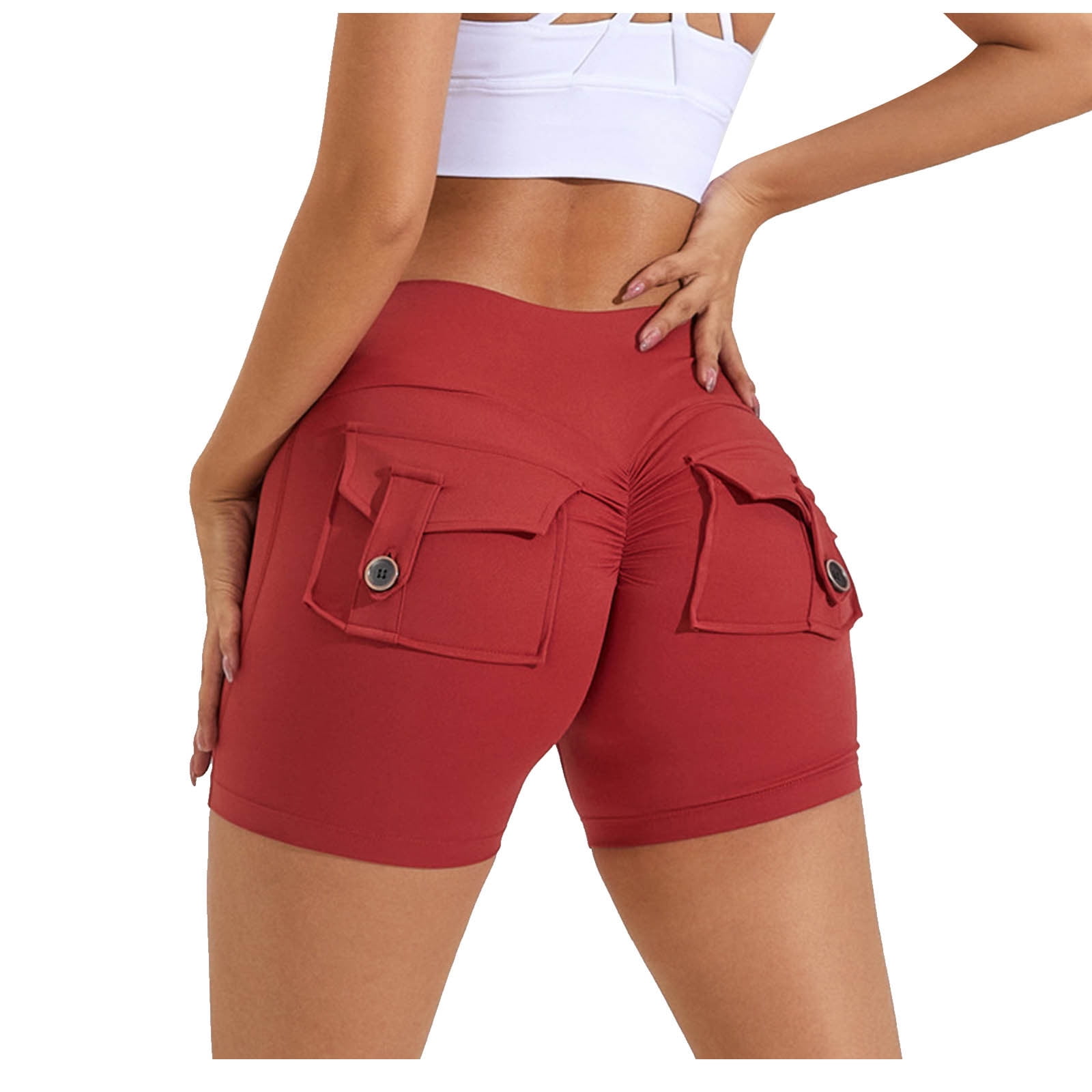 REALiKUN Women Pocket Shorts Cross High Waist Scrunch Butt Booty ...