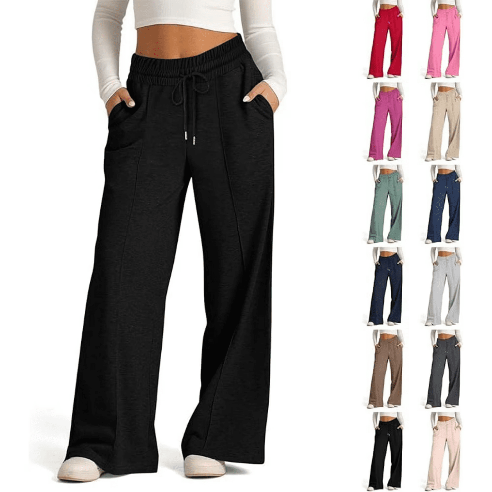 REALiKUN Women Wide Leg Sweatpants Drawstring High Waisted Joggers ...