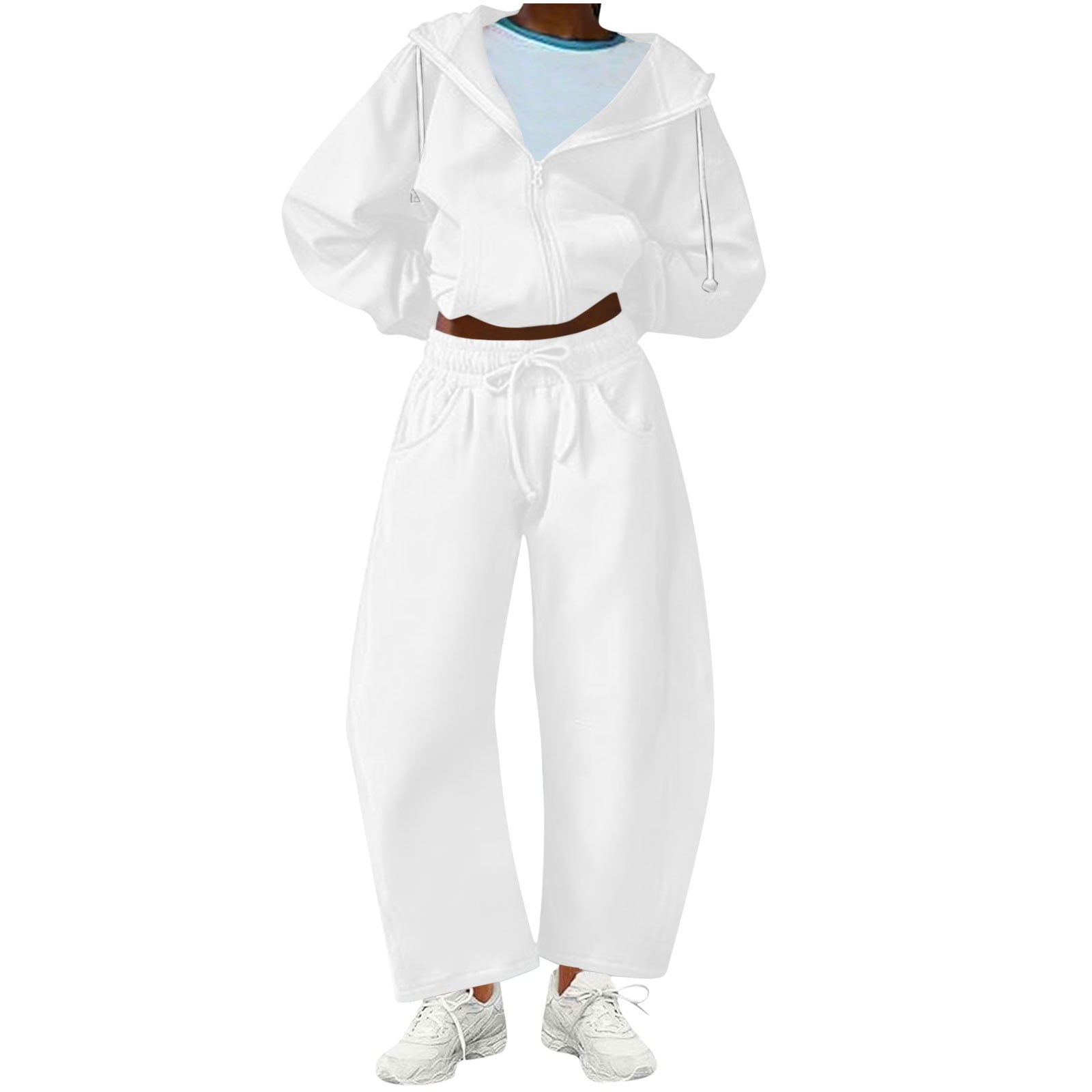 REALiKUN Women's 2-Piece Workout Set: Long Sleeve Zip Hoodie & Barrel ...