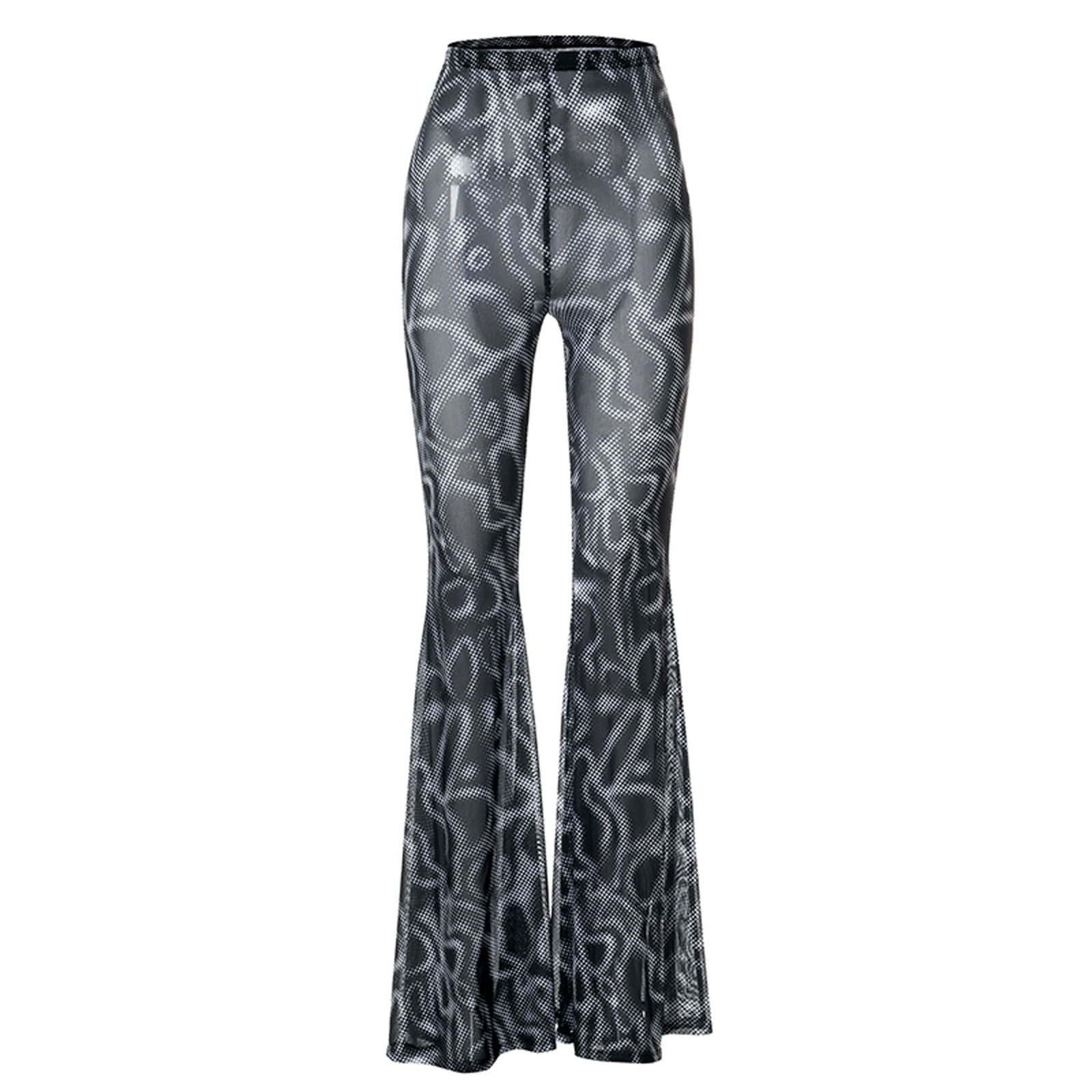 REALiKUN Women's Sheer Mesh High Waist Wide Leg Flare Pants Bell Bottom ...