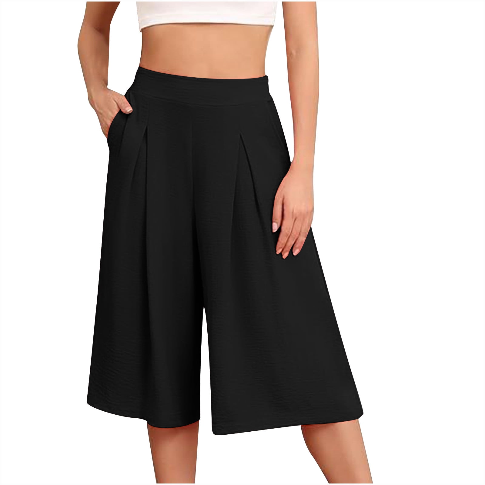 REALiKUN Women's Wide Leg Lounge Capri Pants with Pockets Lightweight ...