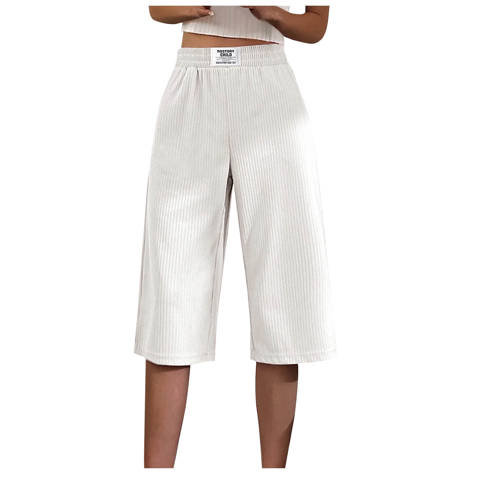 REALiKUN Womens Capri Pants Side Slit Wide Leg Casual Pant Cotton Linen ...