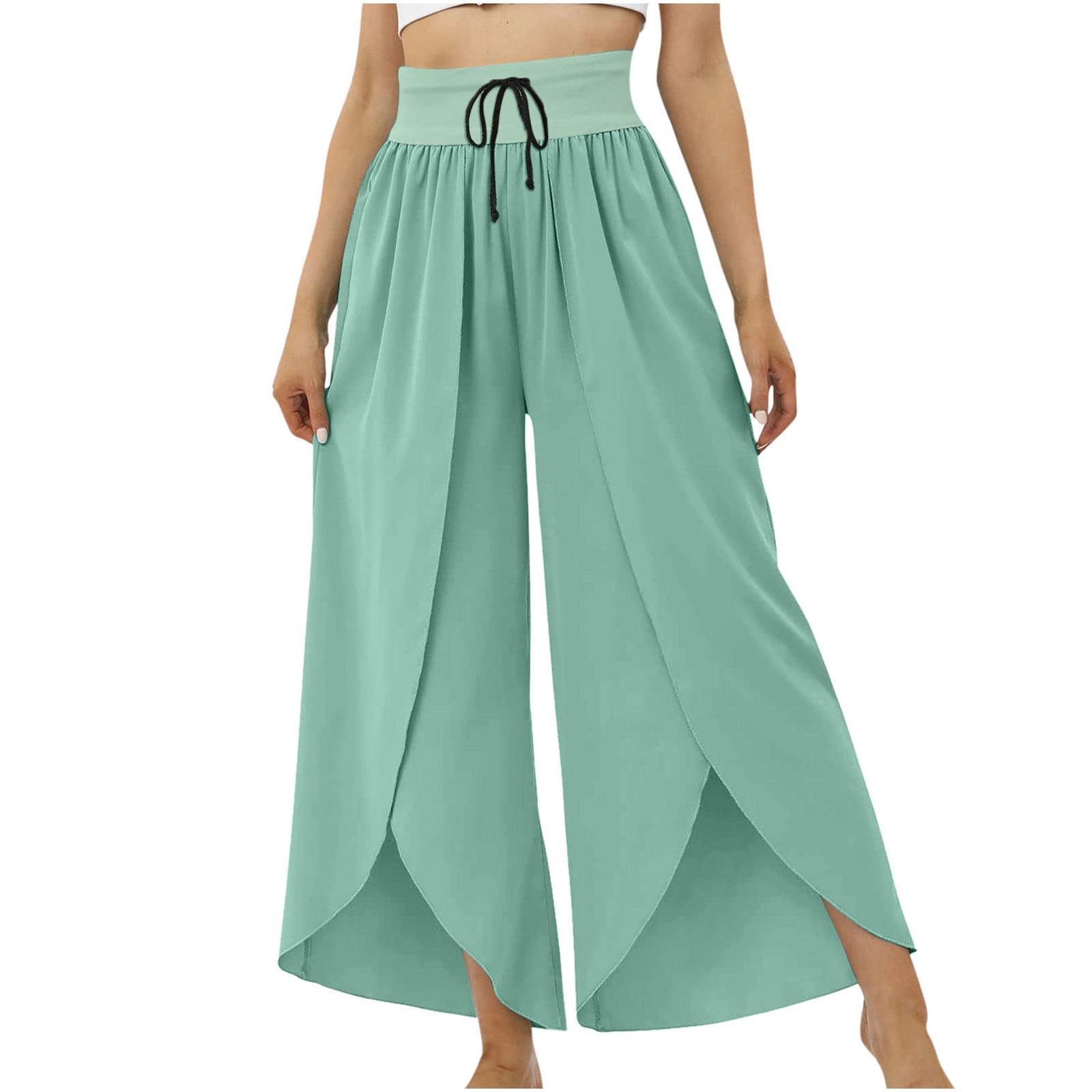 REALiKUN Womens Casual Palazzo High Waisted Flowy Wide Leg Pants Front ...